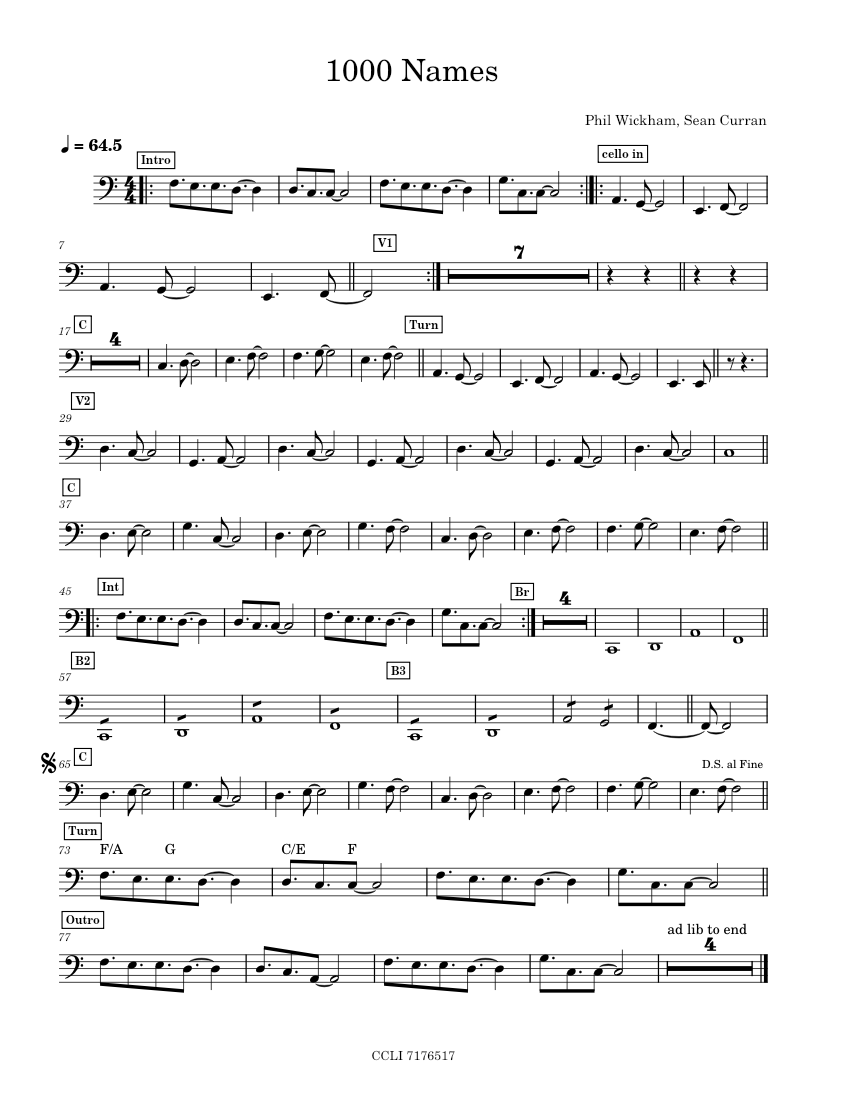 1000 Names – Phil Wickham 1000 Names Sheet music for Cello (Mixed ...