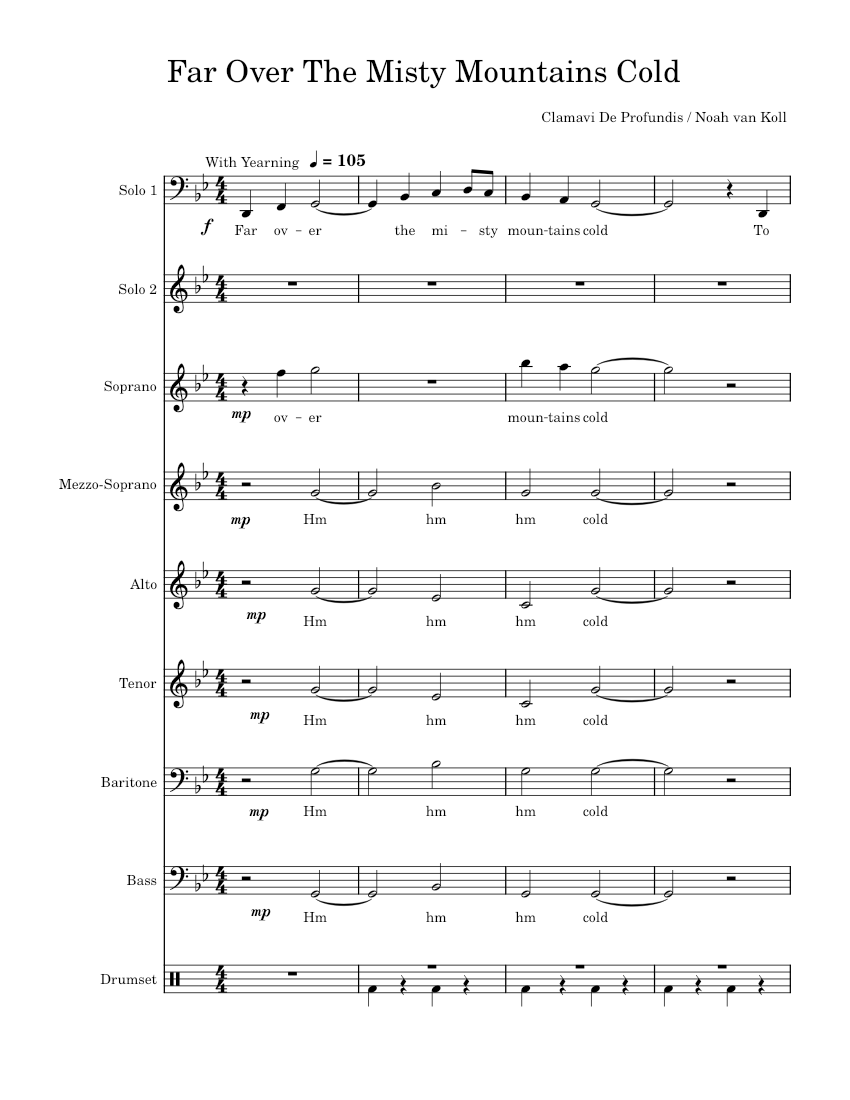 Far Over the Misty Mountains Cold Sheet Music for Piano, Bass guitar ...
