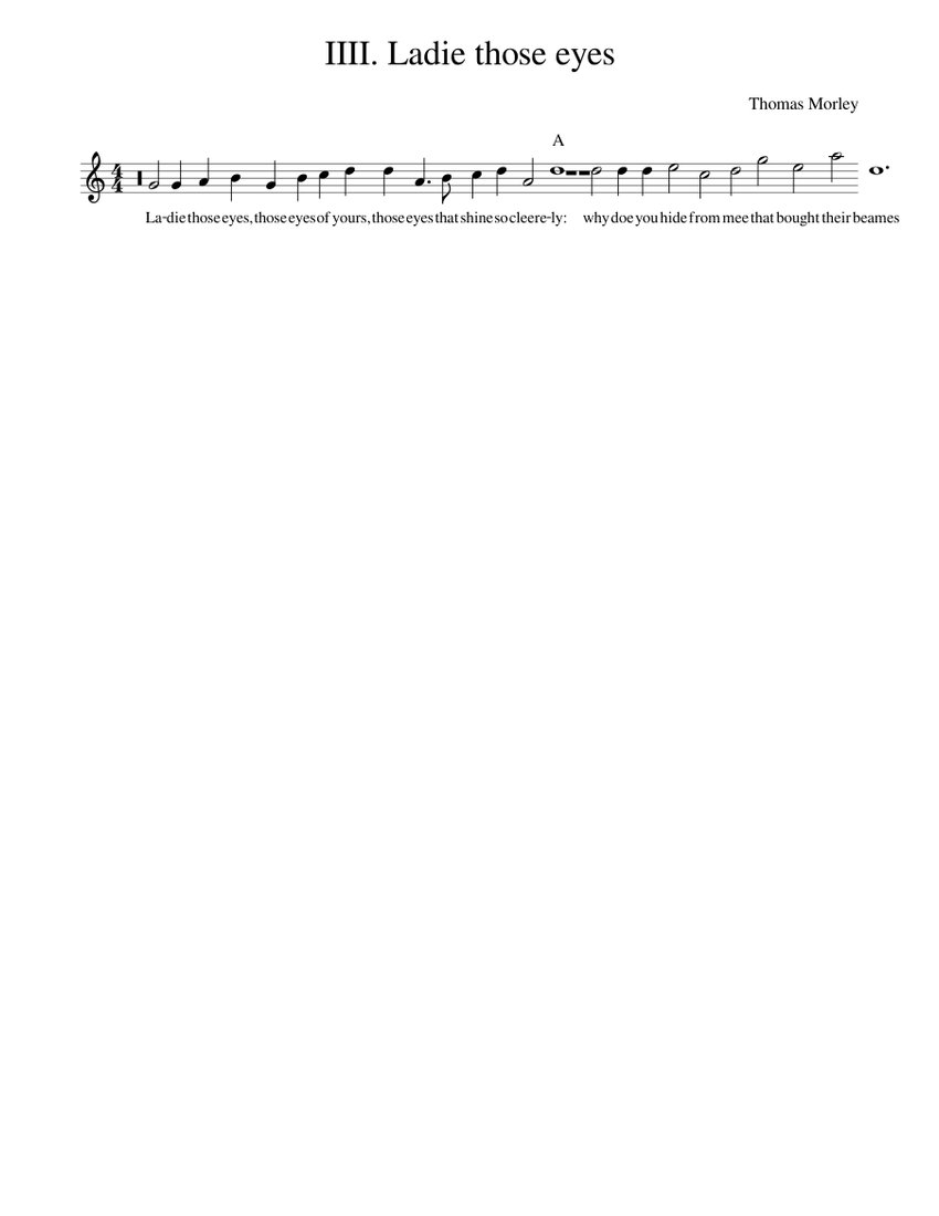 Thomas Morley - IIII. Ladie those eyes Sheet music for Piano (Solo ...