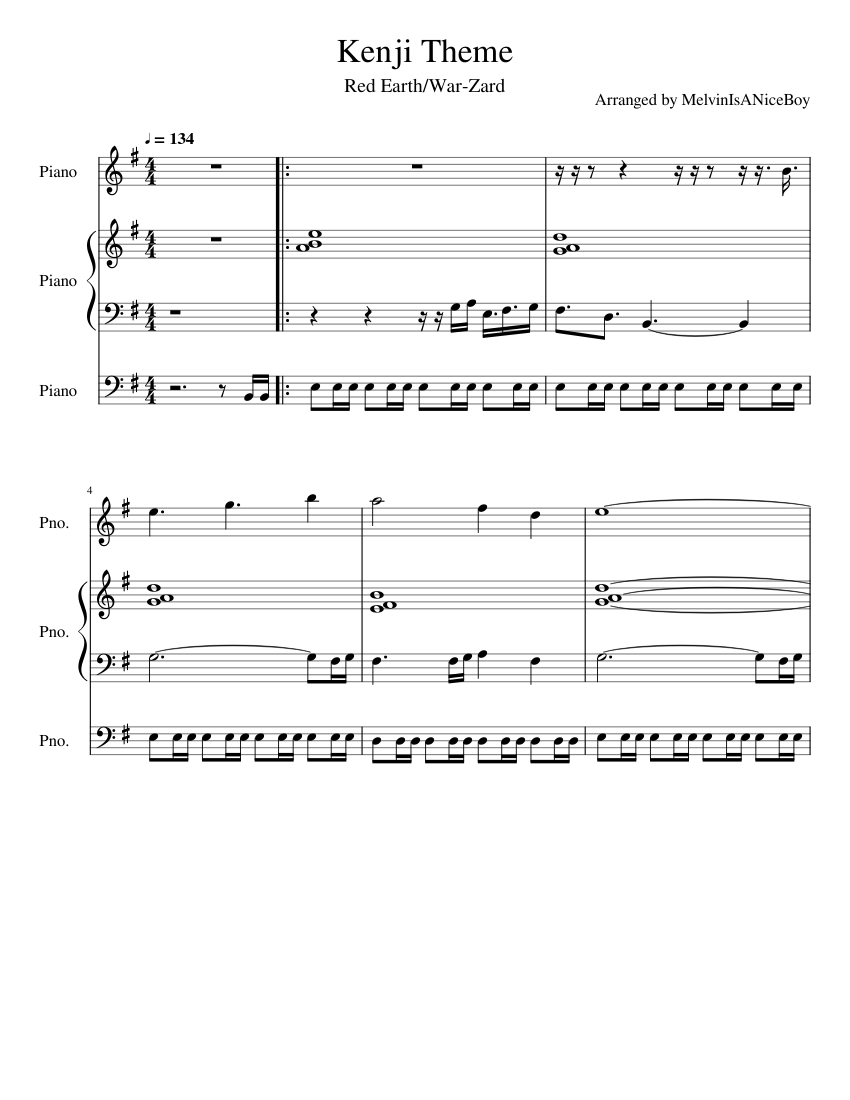 Kenji Theme - Red Earth/War-Zard Sheet music for Piano (Piano Four Hand ...