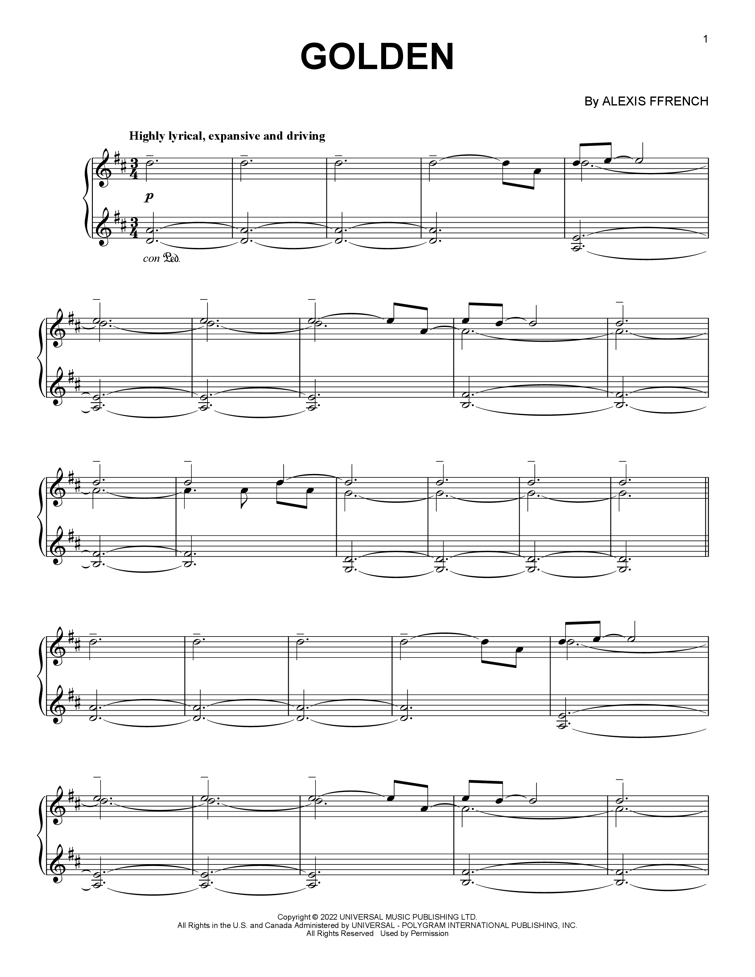 Golden Sheet music for Piano by Alexis Ffrench Official | MuseScore.com
