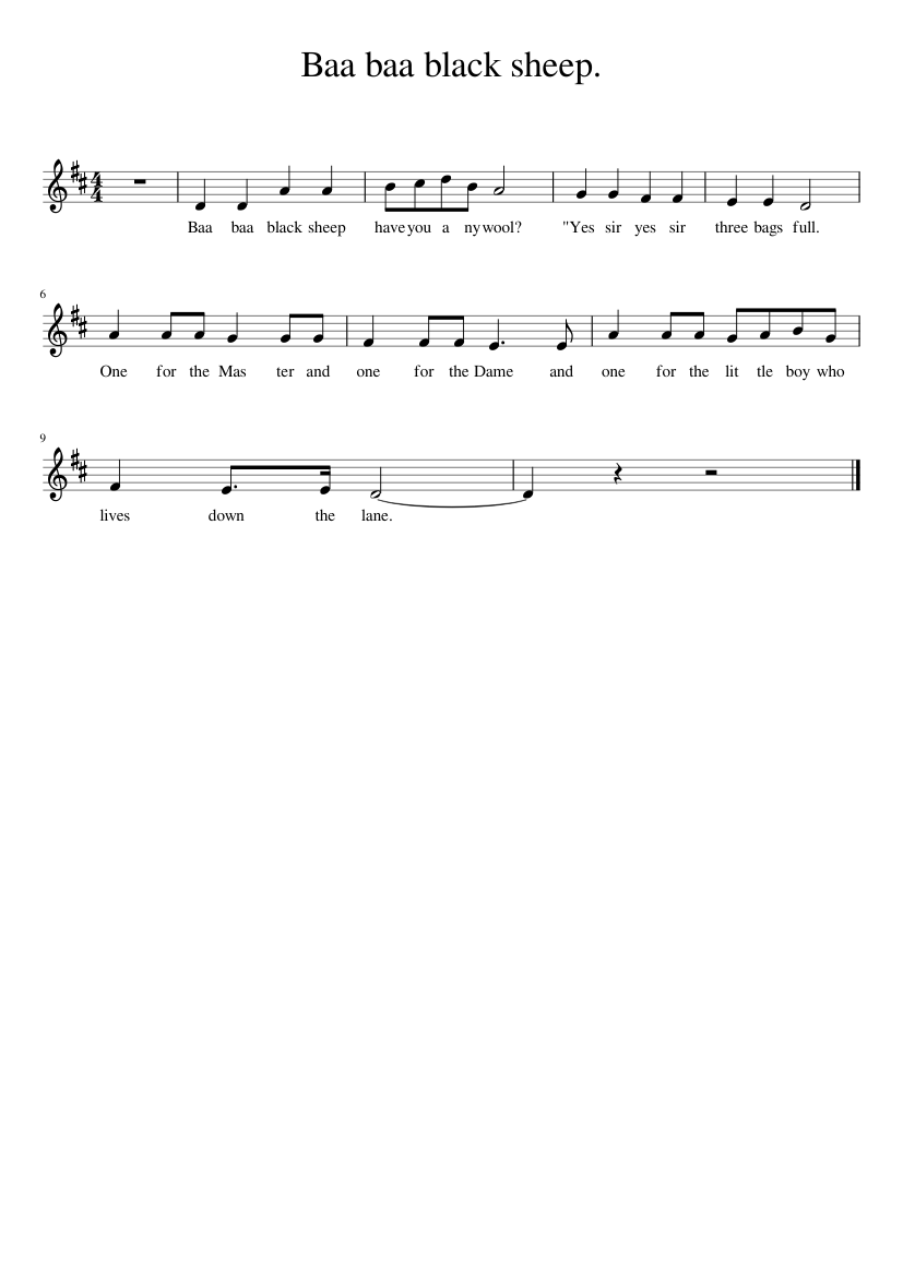 Baa baa black sheep.(D) Sheet music for Piano (Solo) Easy | Musescore.com