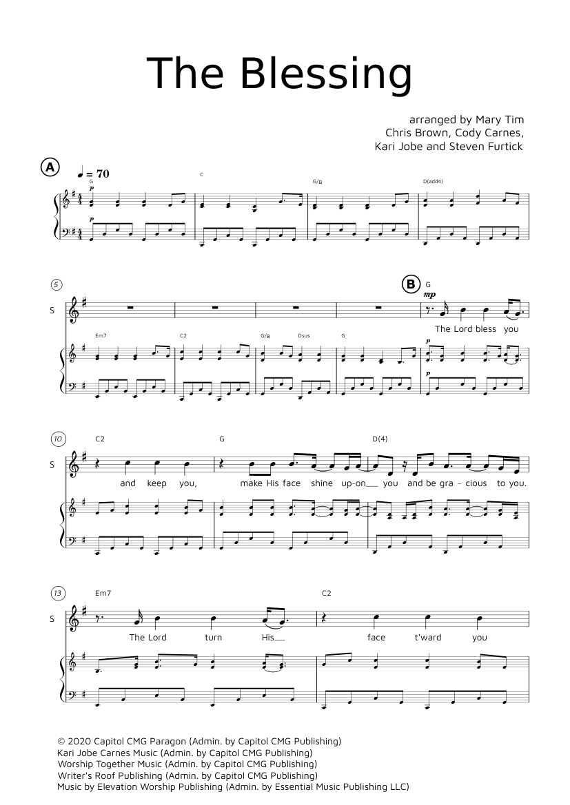 The blessing Sheet music for Piano, Synthesizer (Women’s Choir ...