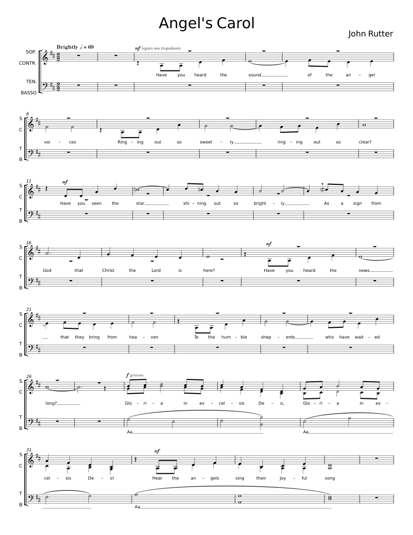 Angels' Carol - John Rutter Sheet music for Synthesizer (Mixed Duet) | Musescore.com