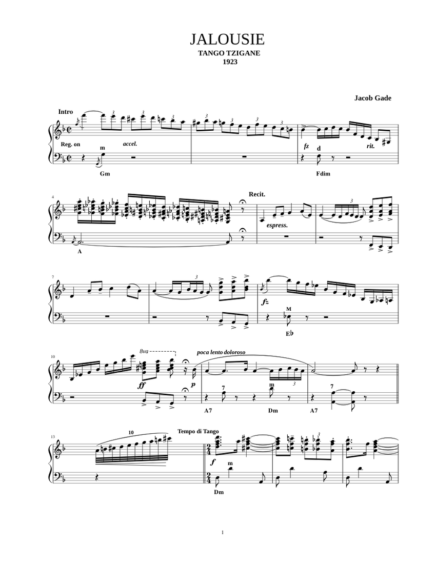 JALOUSIE - J Gade Sheet music for Accordion (Solo) | Musescore.com