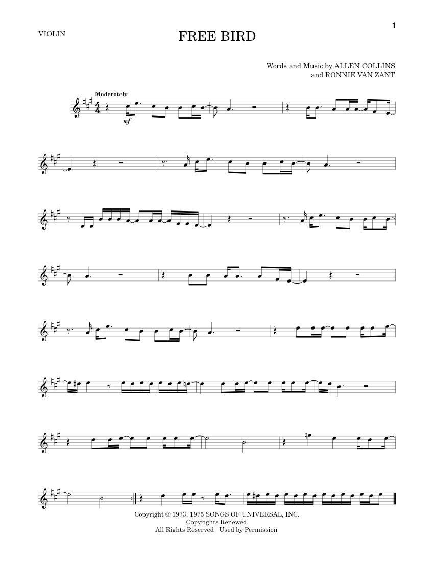 Play Official version of Free Bird Sheet Music by Lynyrd Skynyrd for ...