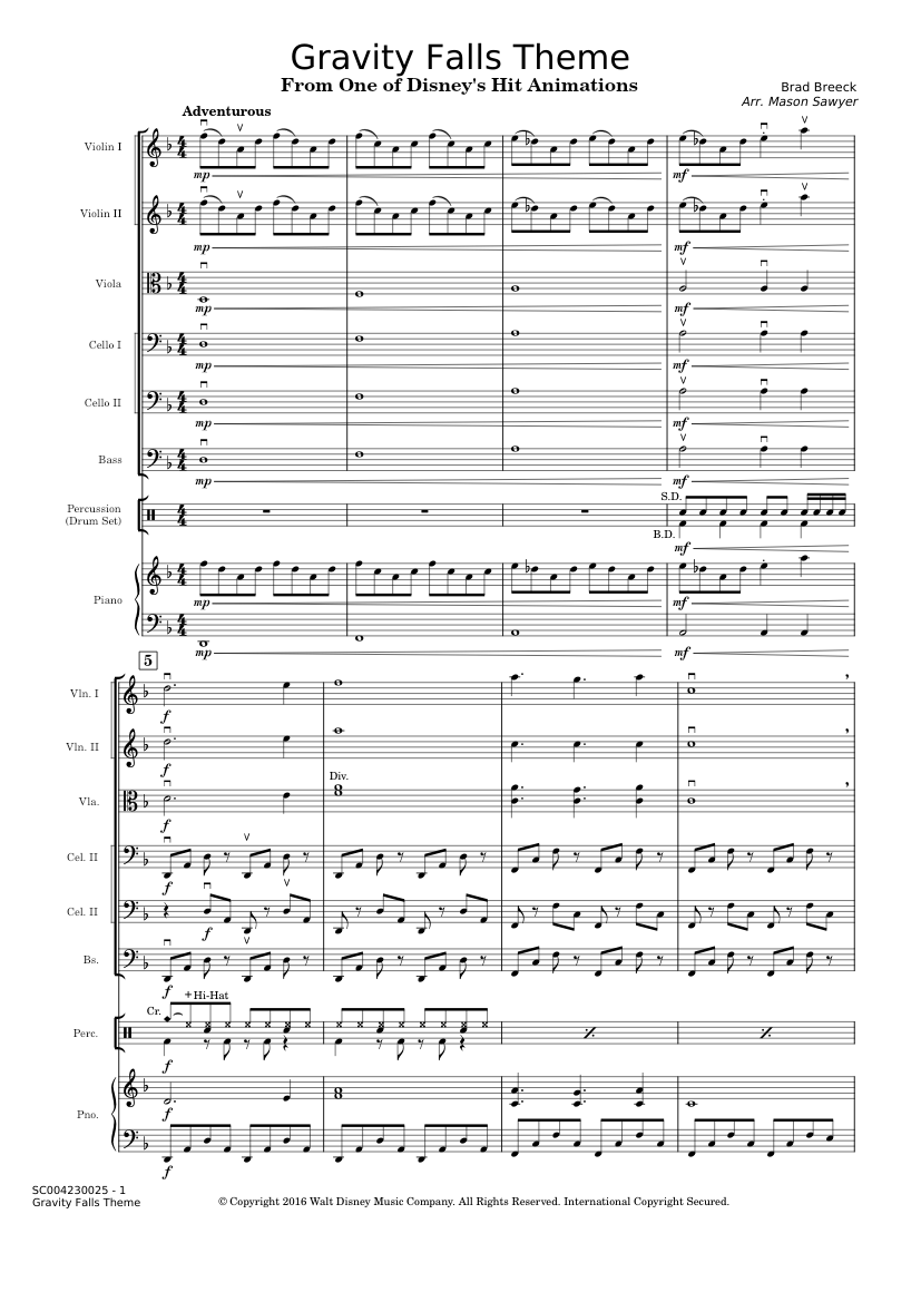 Gravity Falls Theme – Brad Breeck Gravity_Falls_Theme Sheet music for ...