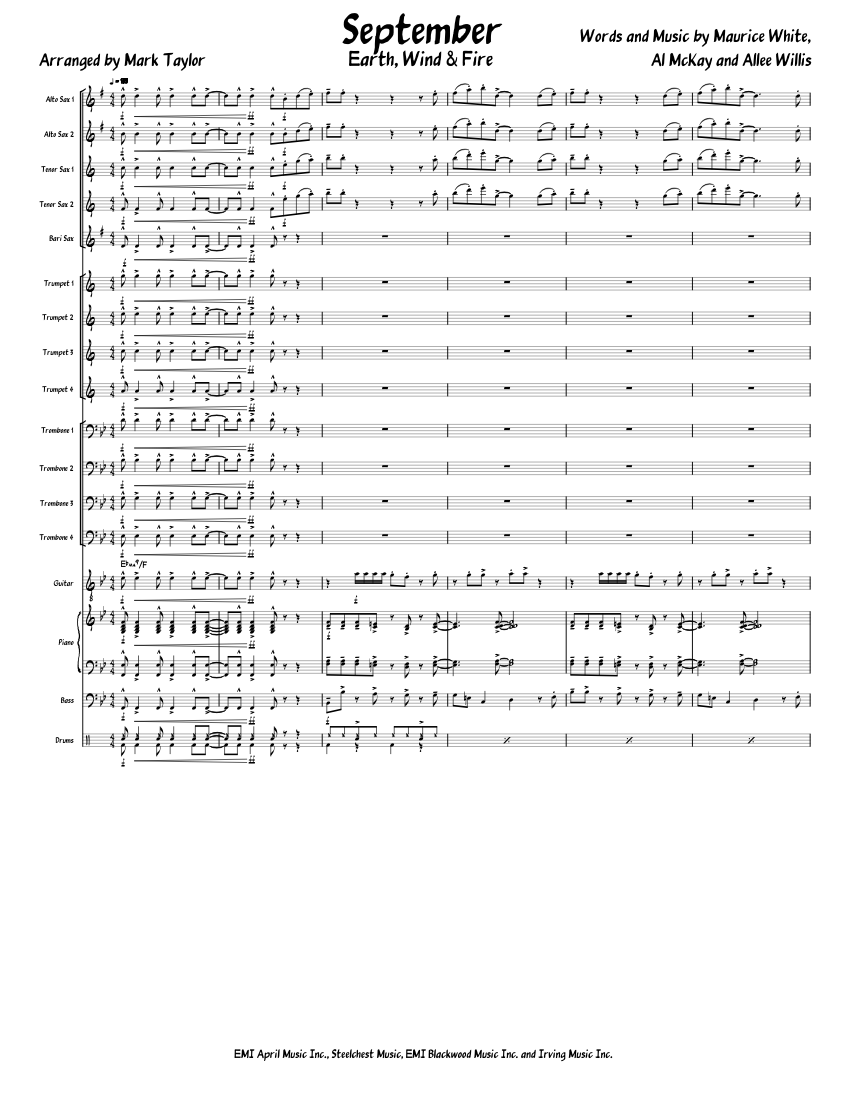 September Sheet music for Piano, Trombone, Saxophone alto, Saxophone ...