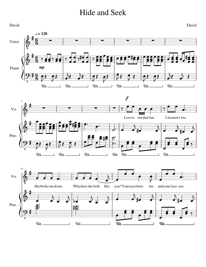 Hide and Seek Sheet music for Piano, Vocals (Piano-Voice) | Musescore.com
