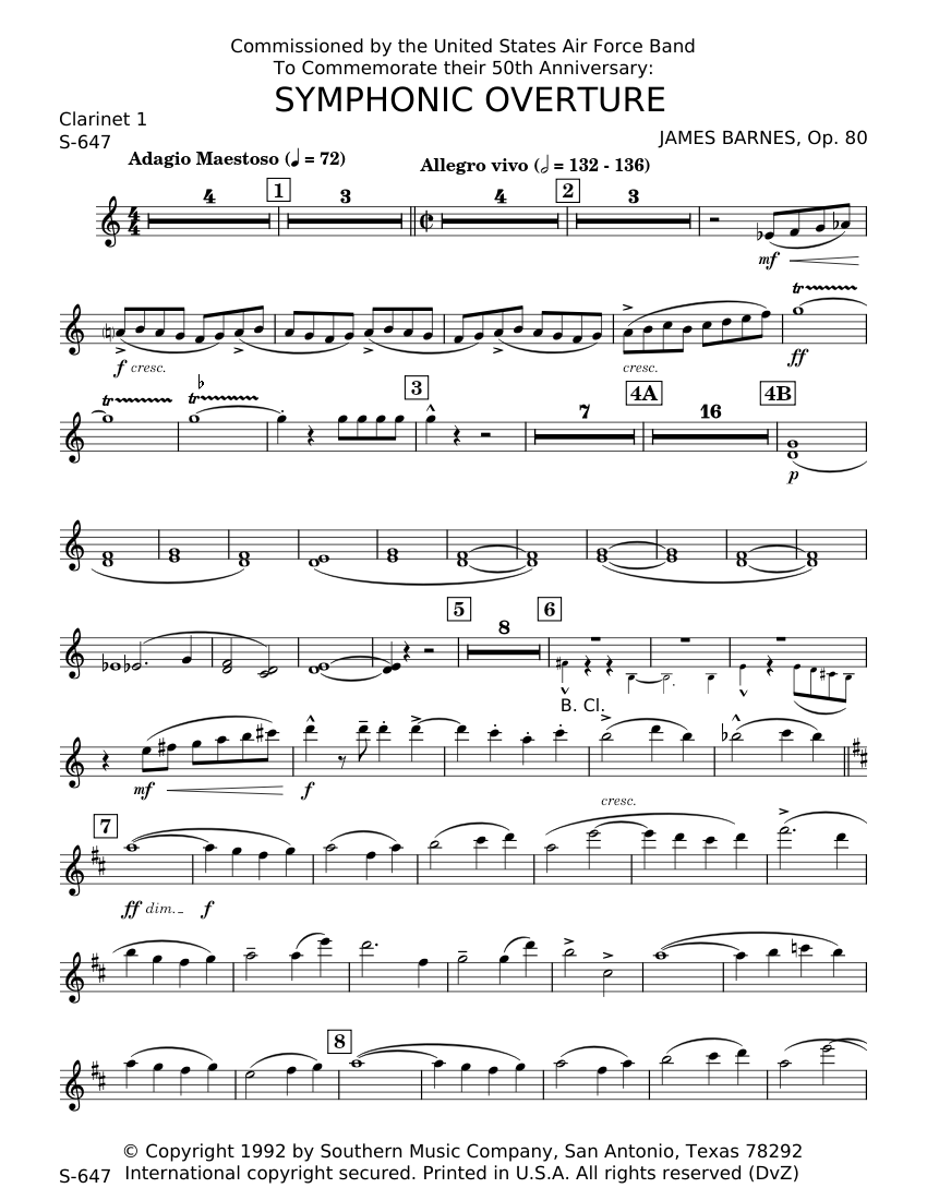 Symphonic Overture - James Barnes Sheet Music for Clarinet in b-flat ...