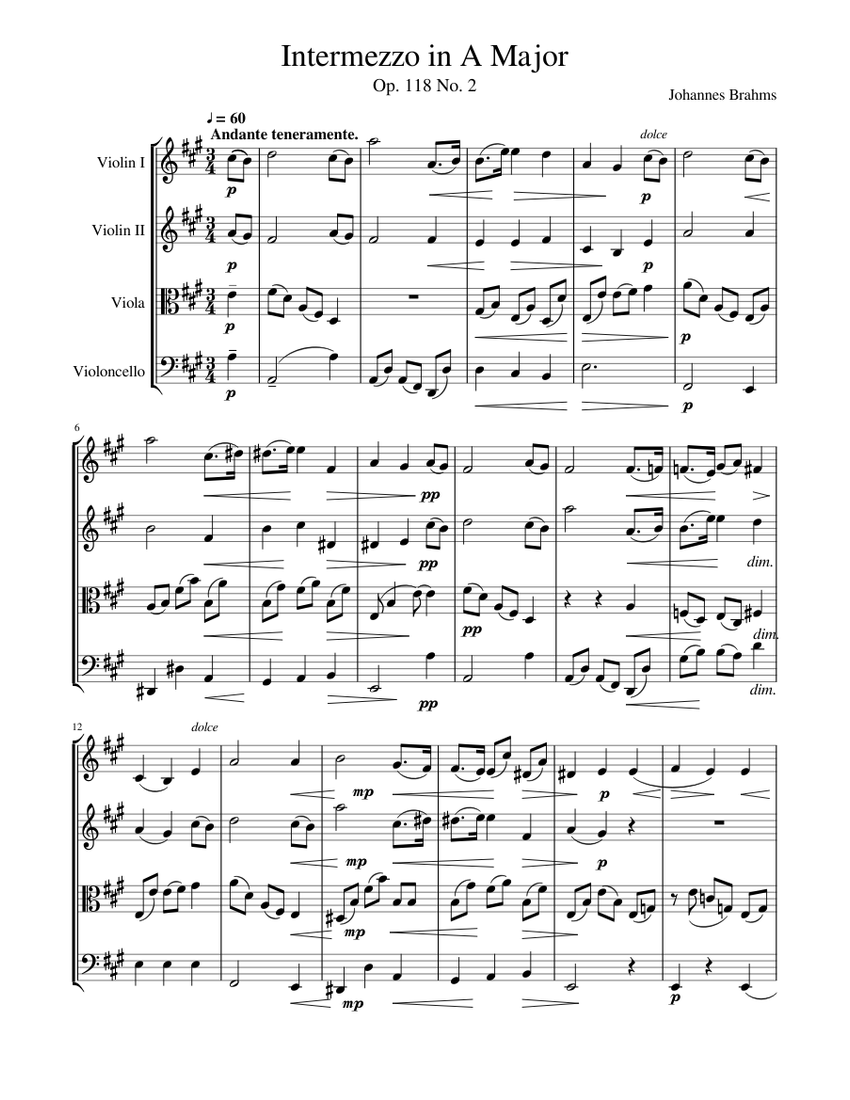 6 Klavierstücke, Op.118 – Johannes Brahms Intermezzo in A Major, Op 118 ...