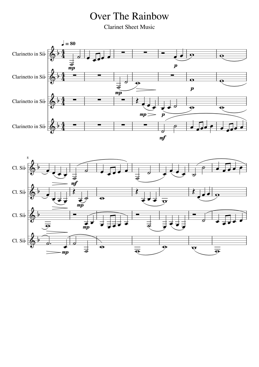 Over_The_Rainbow Sheet music for Clarinet in b-flat (Woodwind Quartet ...