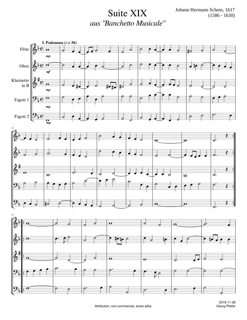 Johann Hermann Schein: Suite XIX from Banchetto Musicale - Woodwind ...