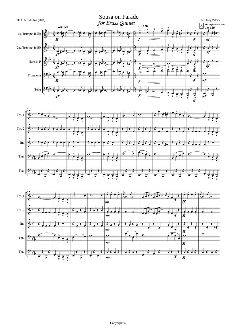 Sousa on Parade - arr. King Palmer (Brass Quintet) Sheet Music for ...