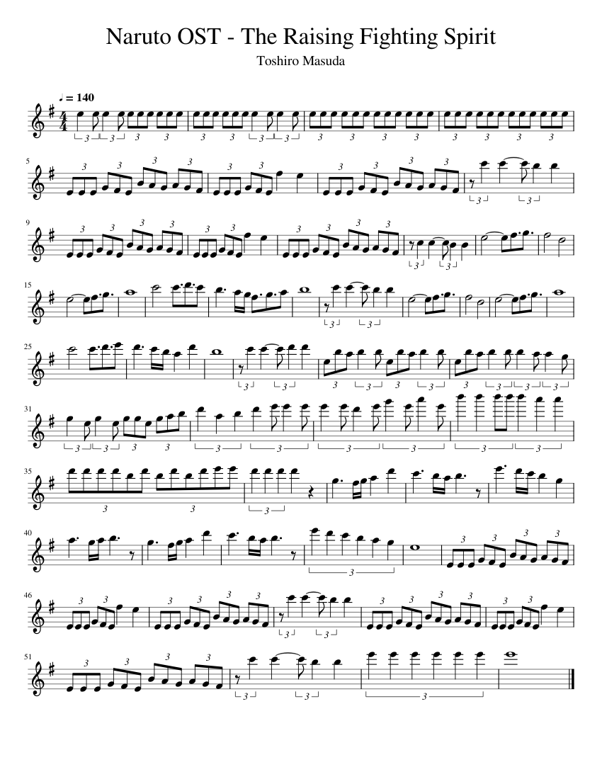 Naruto OST - The Raising Fighting Spirit Sheet Music for Flute (Solo ...