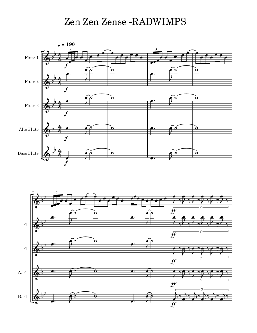 Zen_Zen_Zense_-RADWIMPS Bb Major Version Sheet music for Flute (Mixed ...