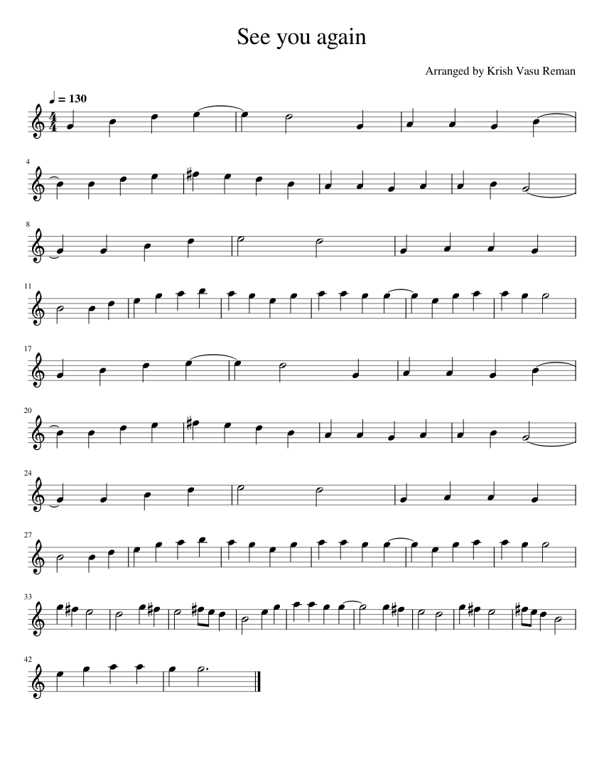 See you again – Wiz Khalifa Sheet Music for Saxophone alto (Saxophone ...