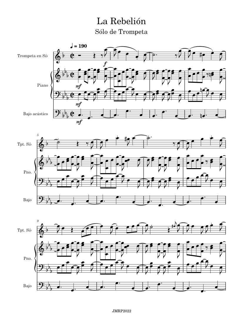 La Rebelión – Joe Arroyo Sheet music for Piano, Trumpet in b-flat, Bass ...