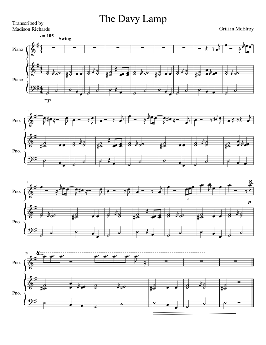 The Davy Lamp Sheet music for Piano (Piano Duo) | Musescore.com