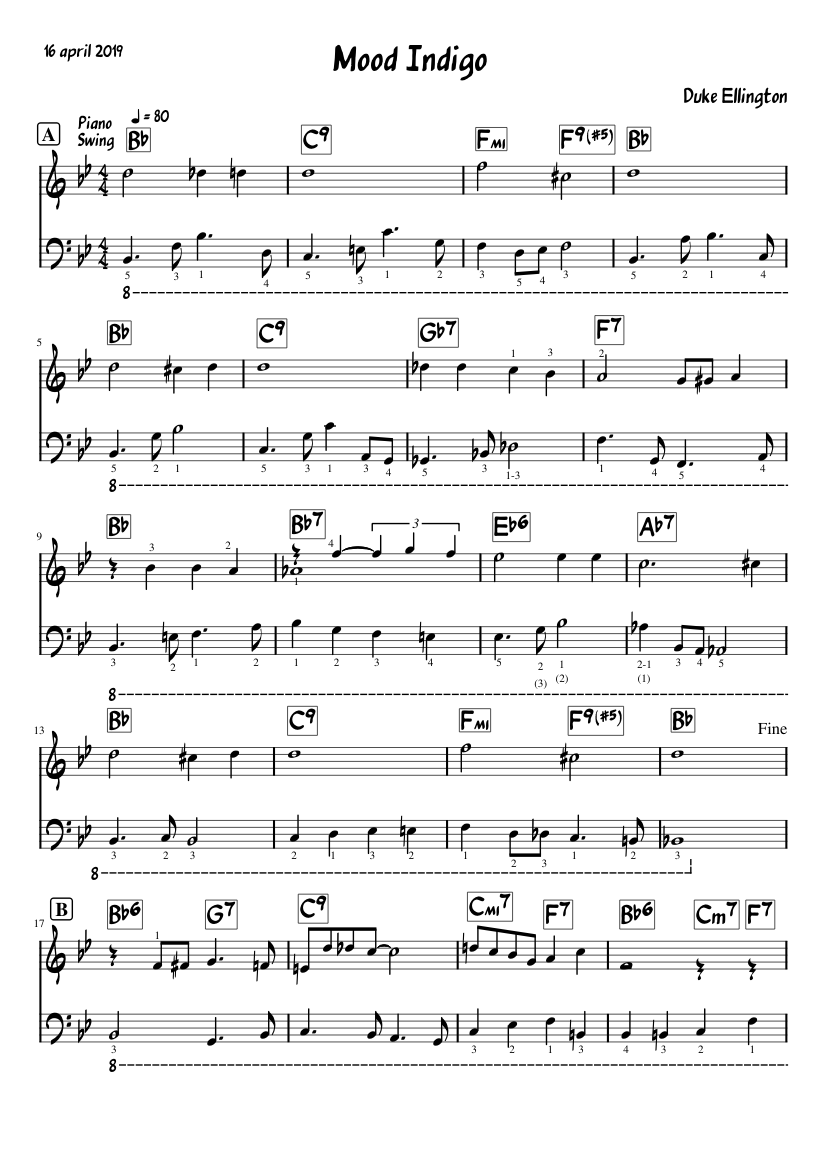Mood Indigo Sheet Music with Chords for Piano (Solo) Easy | MuseScore.com