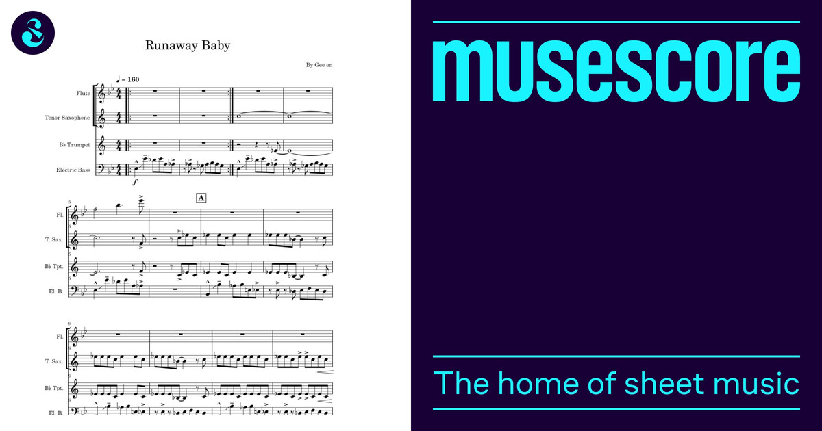 Runaway Baby Quartet Sheet music for Flute, Saxophone tenor, Bass ...