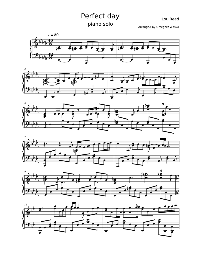 Perfect Day Lou Reed Piano Solo Sheet Music For Piano Solo