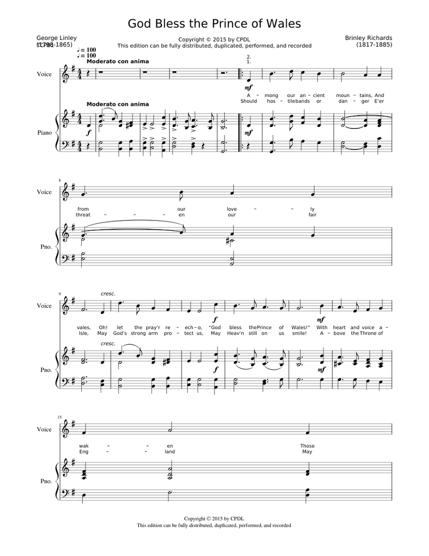 God bless the Prince of Wales - Brinley Richards Sheet music for Piano ...