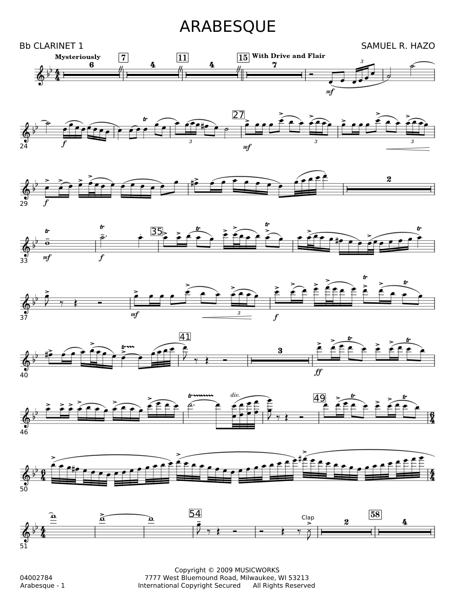 Arabesque - Samuel R. Hazo Sheet music for Clarinet in b-flat (Solo) | Musescore.com