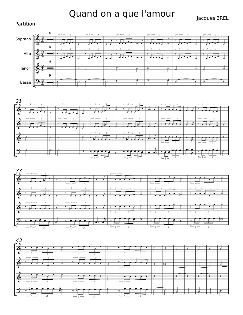 Quand on n'a que l'amour - Jacques Brel Sheet music for Synthesizer ...