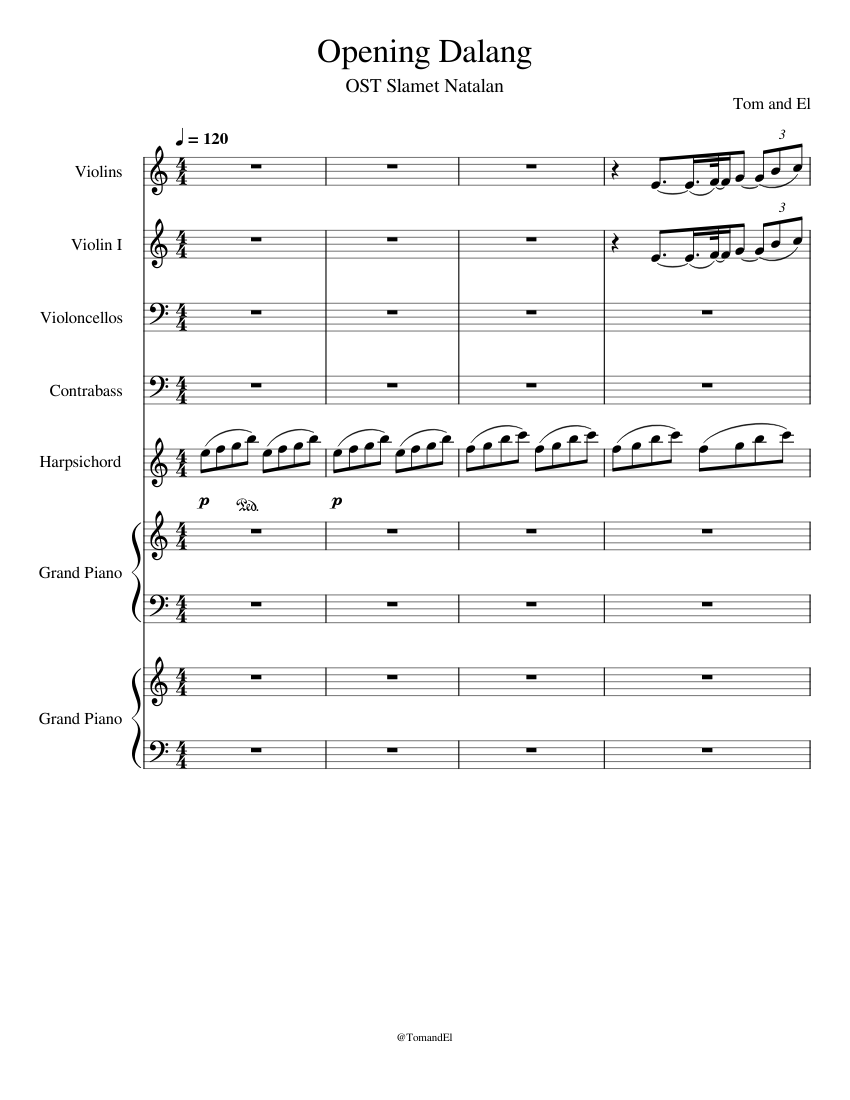 Opening Dalang Sheet music for Piano, Harpsichord, Contrabass, Violin ...