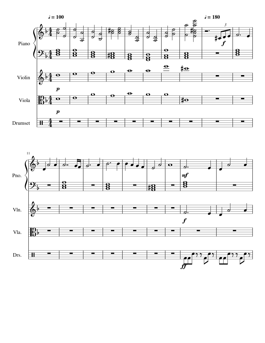 The Last Battle Sheet music for Piano, Violin, Viola, Drum group (Mixed Quartet) | Musescore.com