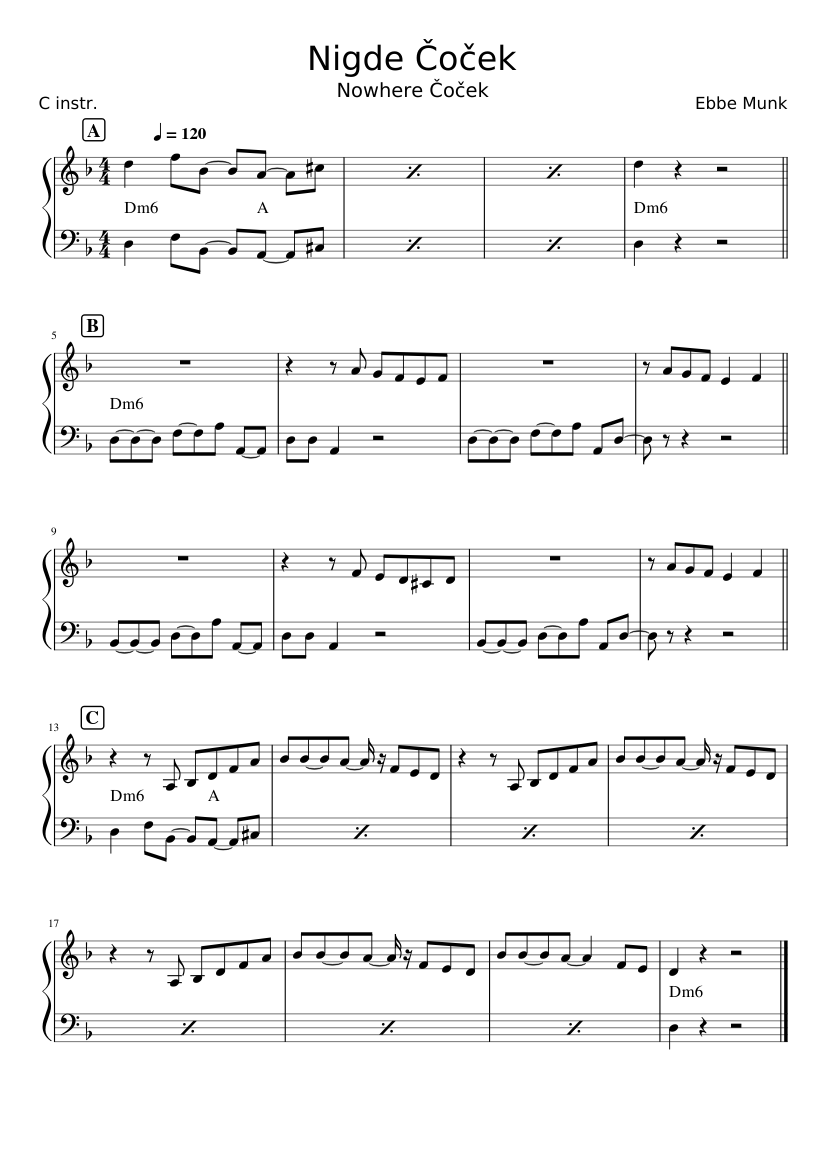 Nigde Cocek - Ebbe Munk Sheet music for Piano (Mixed Ensemble) Easy ...