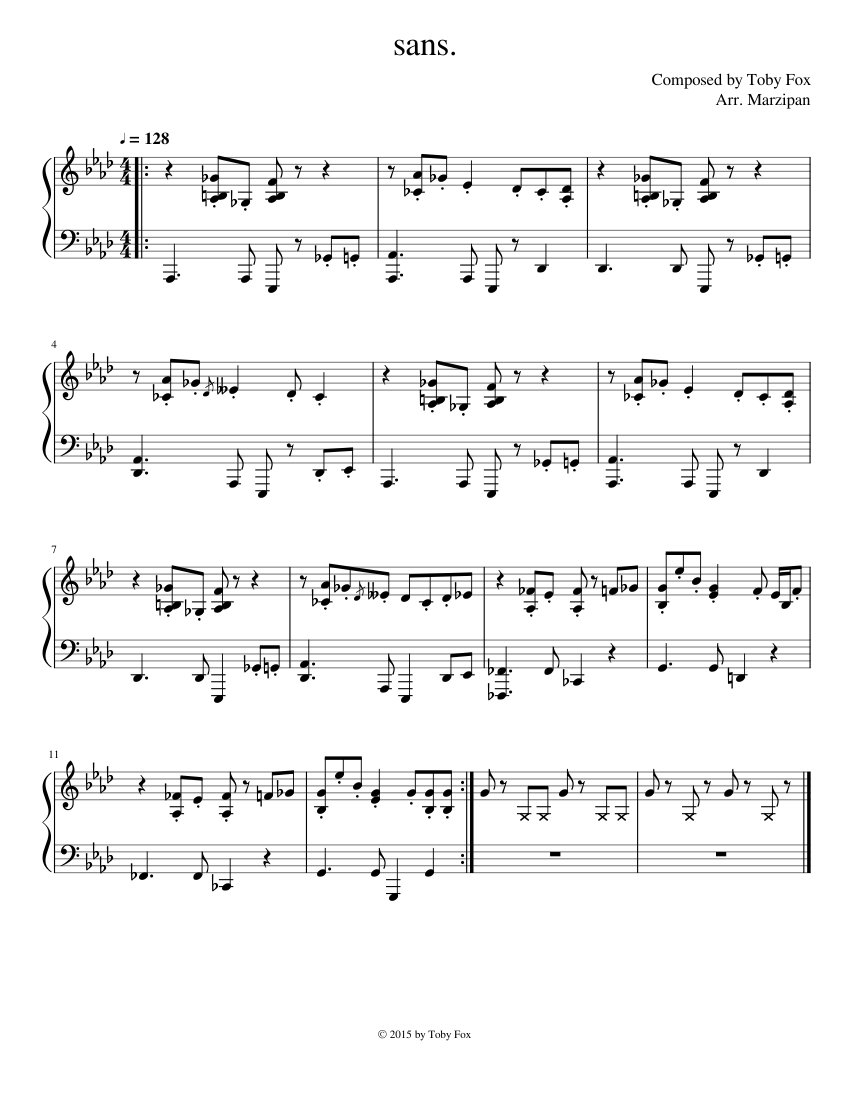 Undertale - sans. Sheet music for Piano (Solo) Easy | Musescore.com