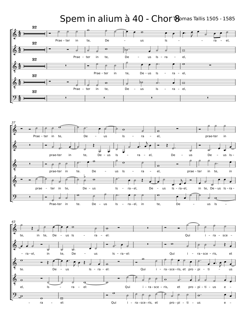 Spem in alium nunquam habui à 40 - Thomas Tallis Sheet music for Synthesizer (Mixed Quintet ...