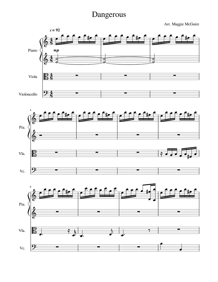 Dangerous - David Guetta Sheet music for Piano, Cello, Viola (String ...