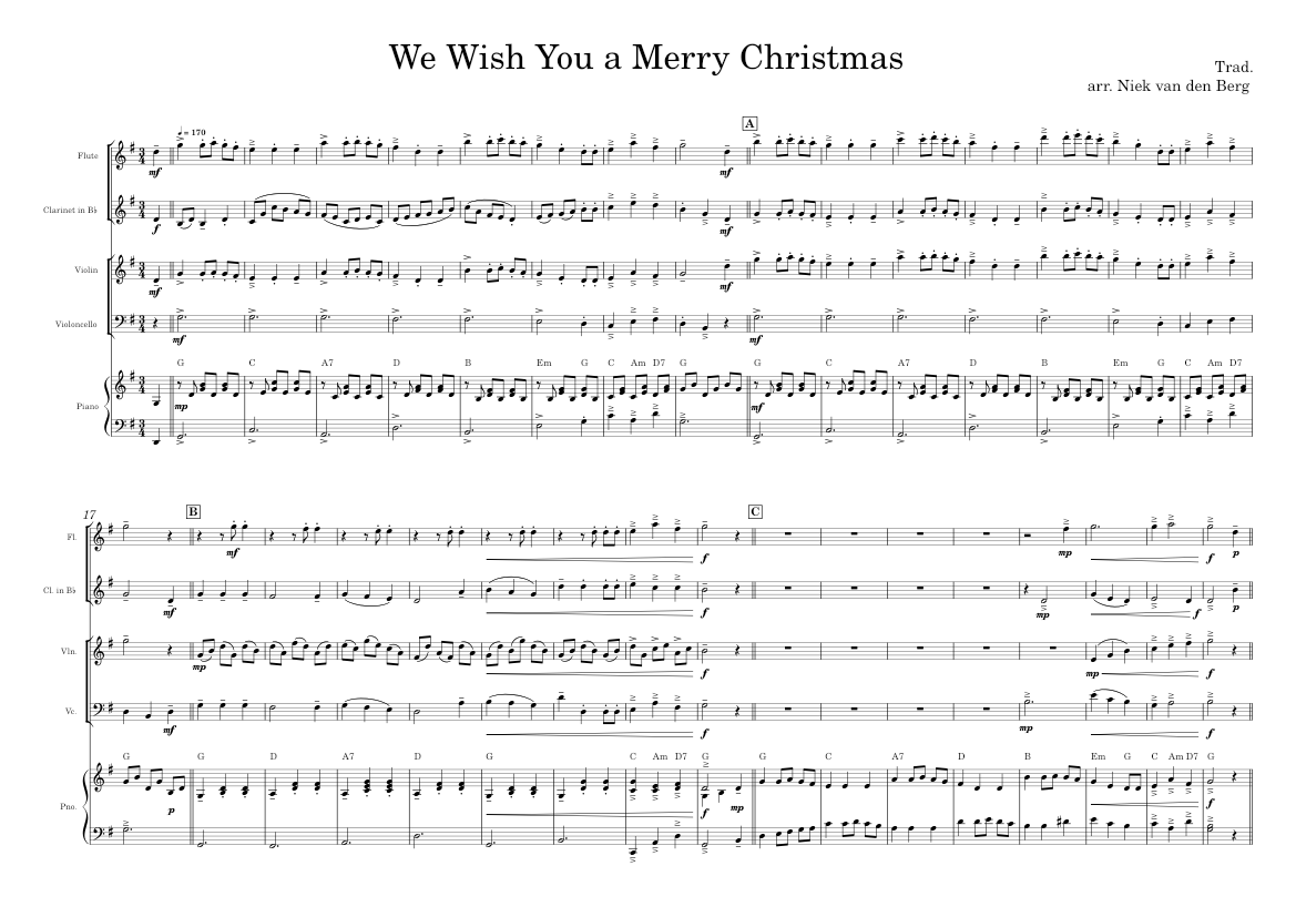 We Wish You a Merry Christmas Sheet music for Piano, Flute, Violin ...