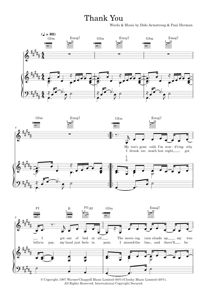 thank you Sheet music for Piano, Vocals by Dido Official | MuseScore.com