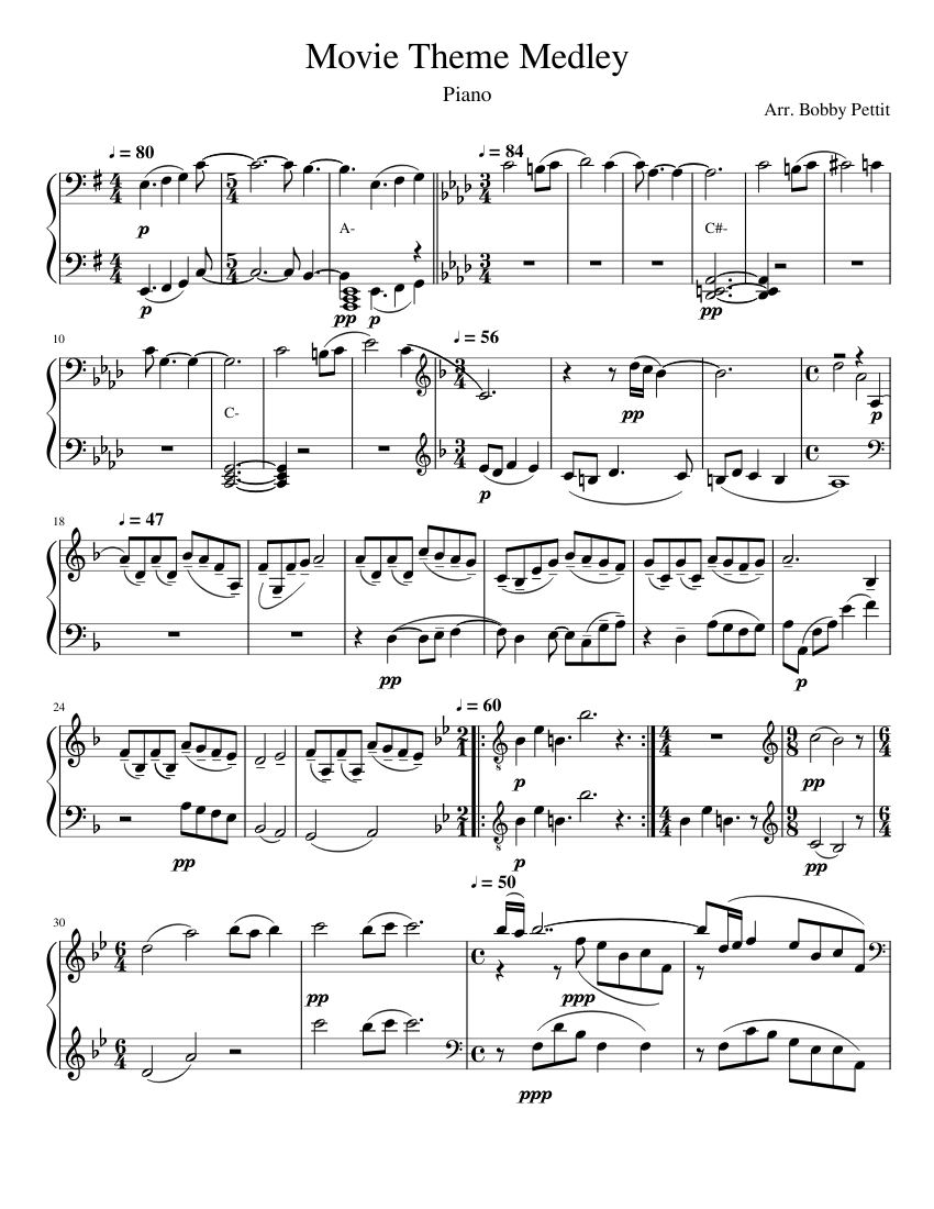 Movie Theme Medley (Piano) Sheet music for Piano (Chamber Orchestra ...