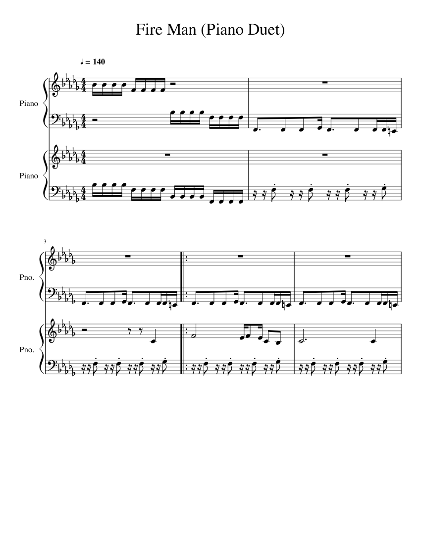 Fire Man (Piano Duet) Sheet music for Piano (Piano Duo) | Musescore.com
