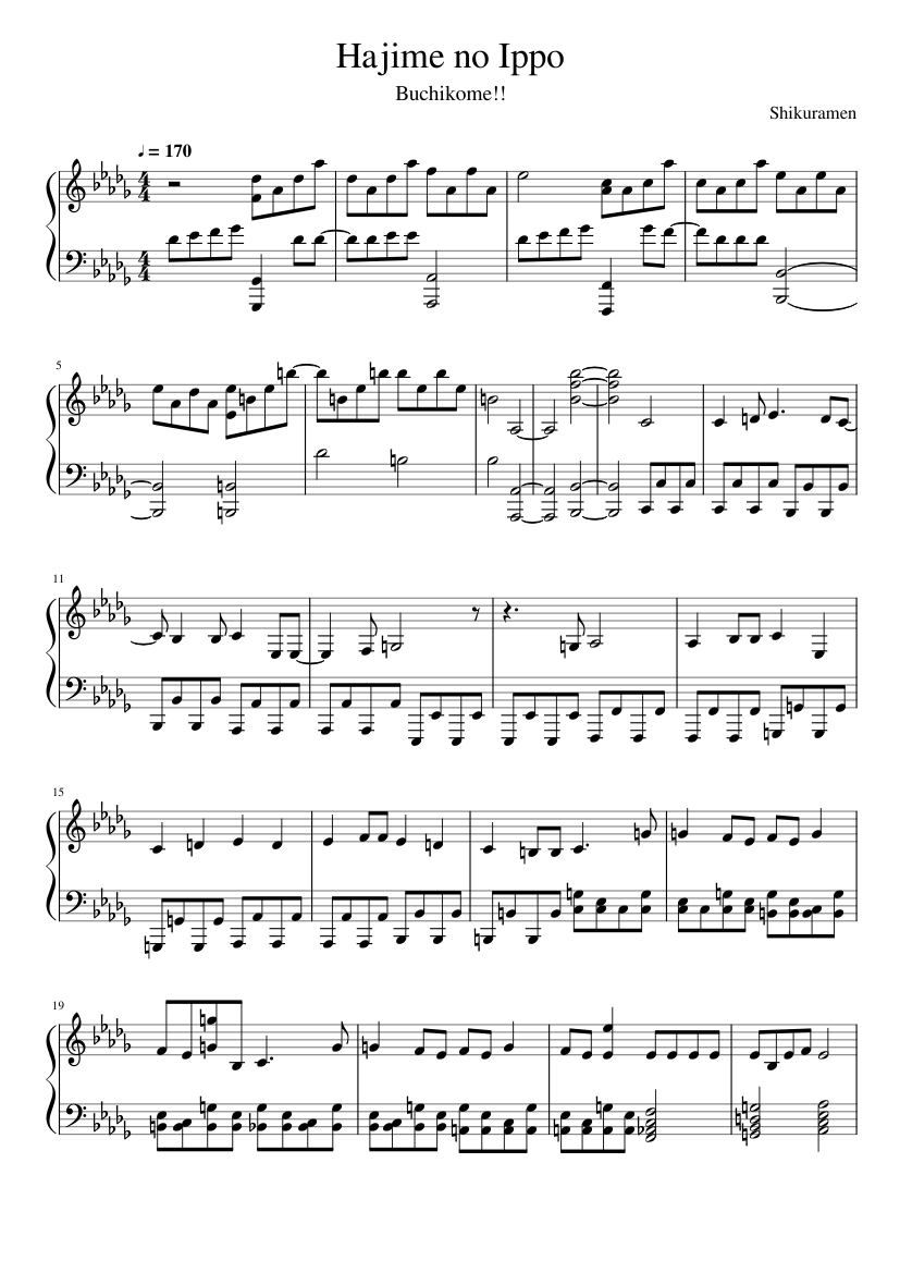 Hajime no Ippo: Rising ED - Buchikome!! Sheet music for Piano (Solo ...