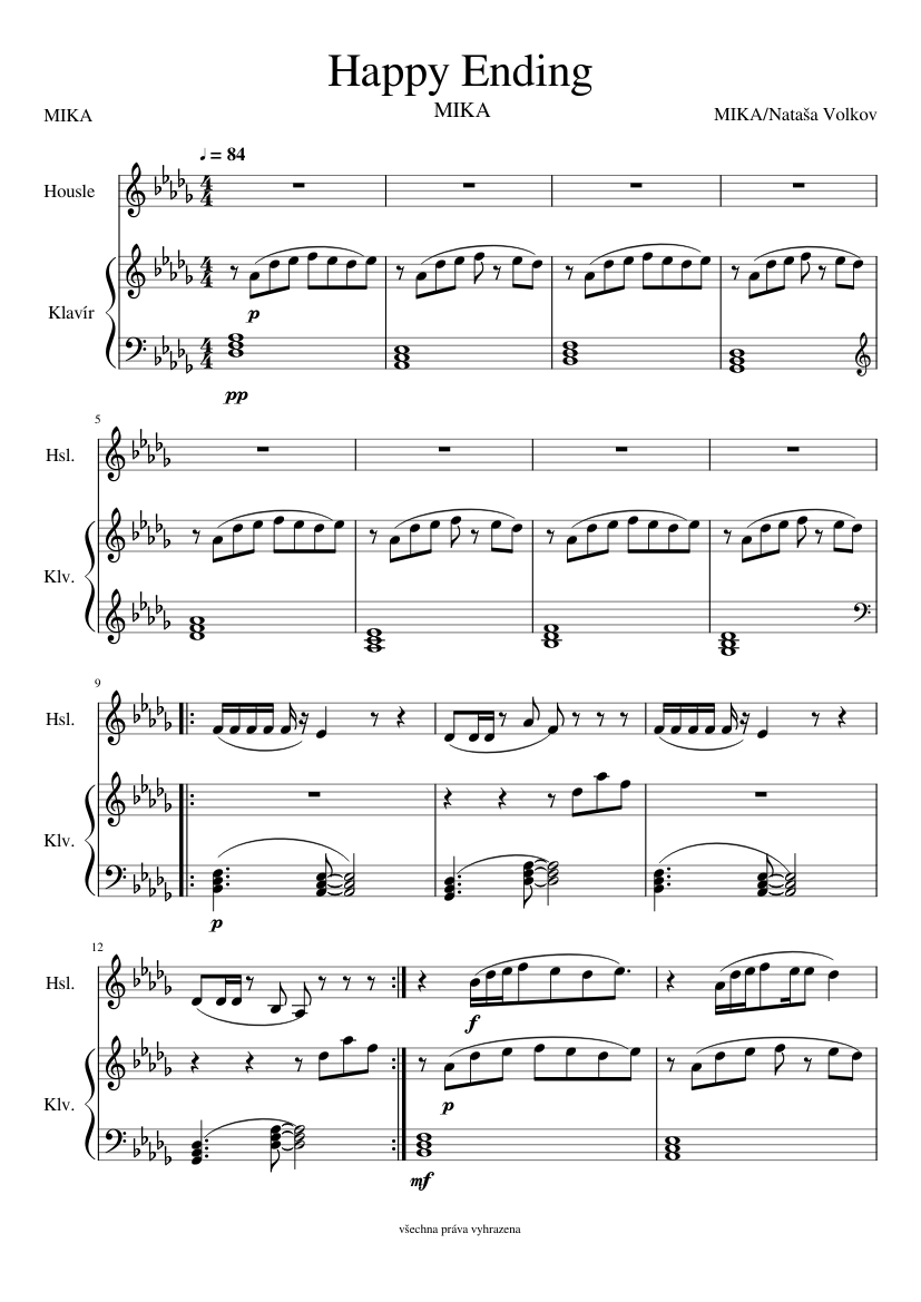 MIKA Happy Ending Violin/Piano Sheet Music for Piano, Violin (Solo ...
