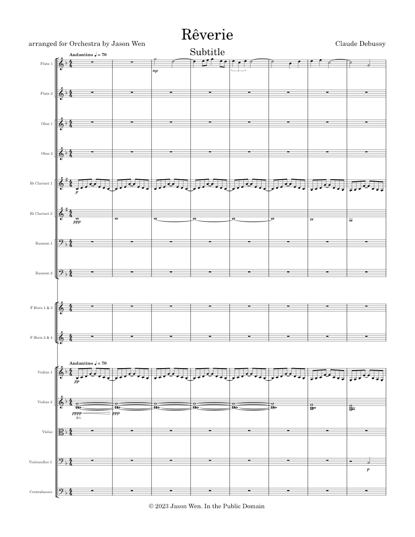 Rêverie – Claude Debussy / arranged for orchestra Sheet Music for Flute, Oboe, Bassoon, French ...