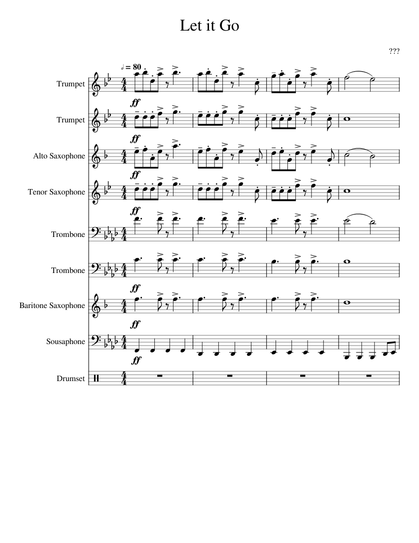 Let it Go full score FML Sheet music for Trombone, Saxophone alto ...