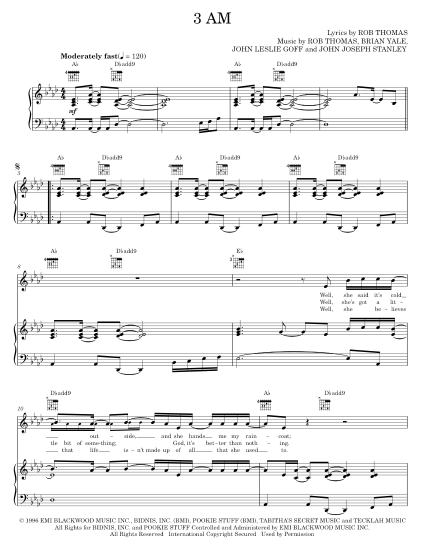 Play Official version of 3 AM Sheet Music by Matchbox Twenty for Piano ...