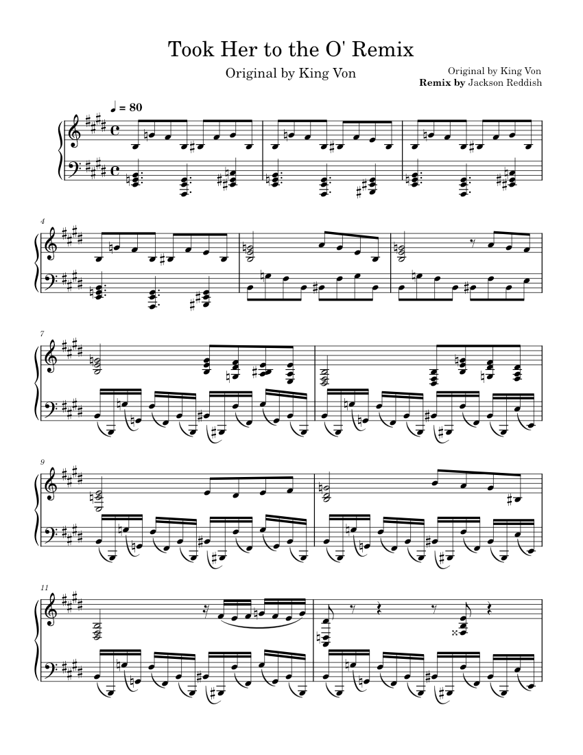 Took Her To The O – King Von Sheet Music for Piano (Solo) | MuseScore.com