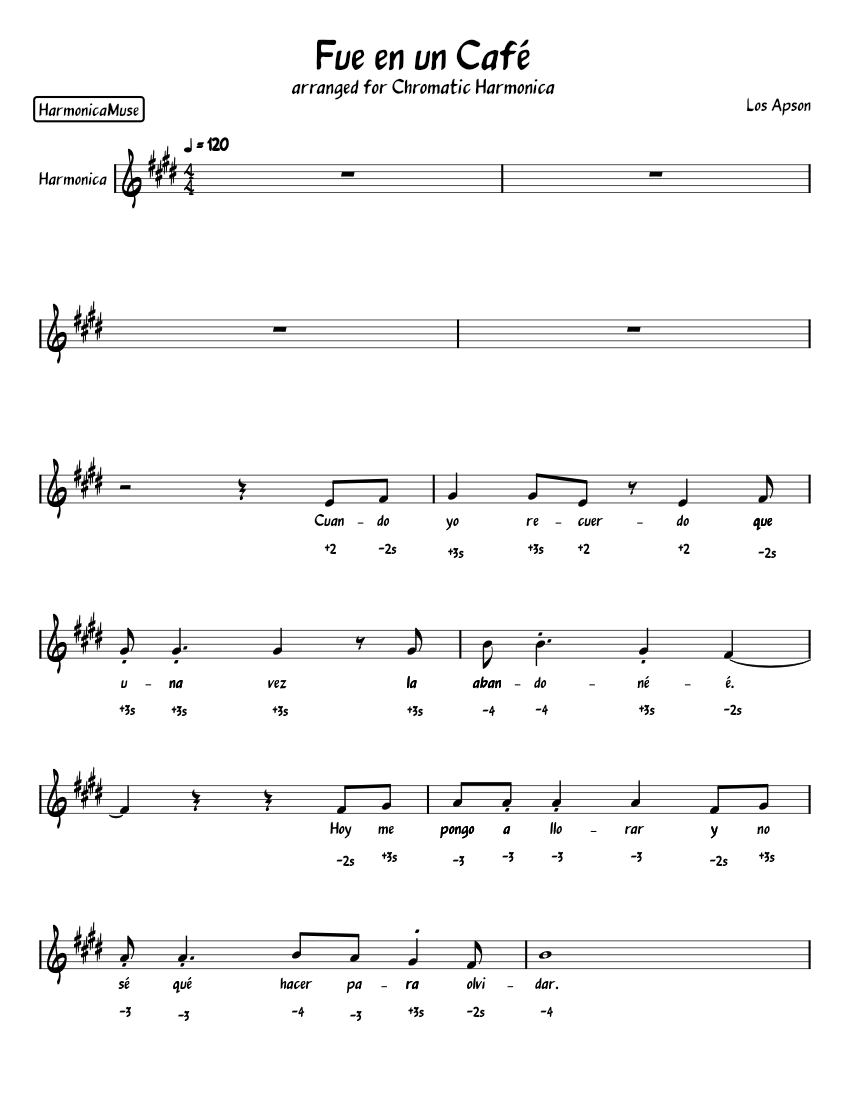 Fue en un Café – Los Apson (Chromatic Harmonica Tab) Sheet music for ...