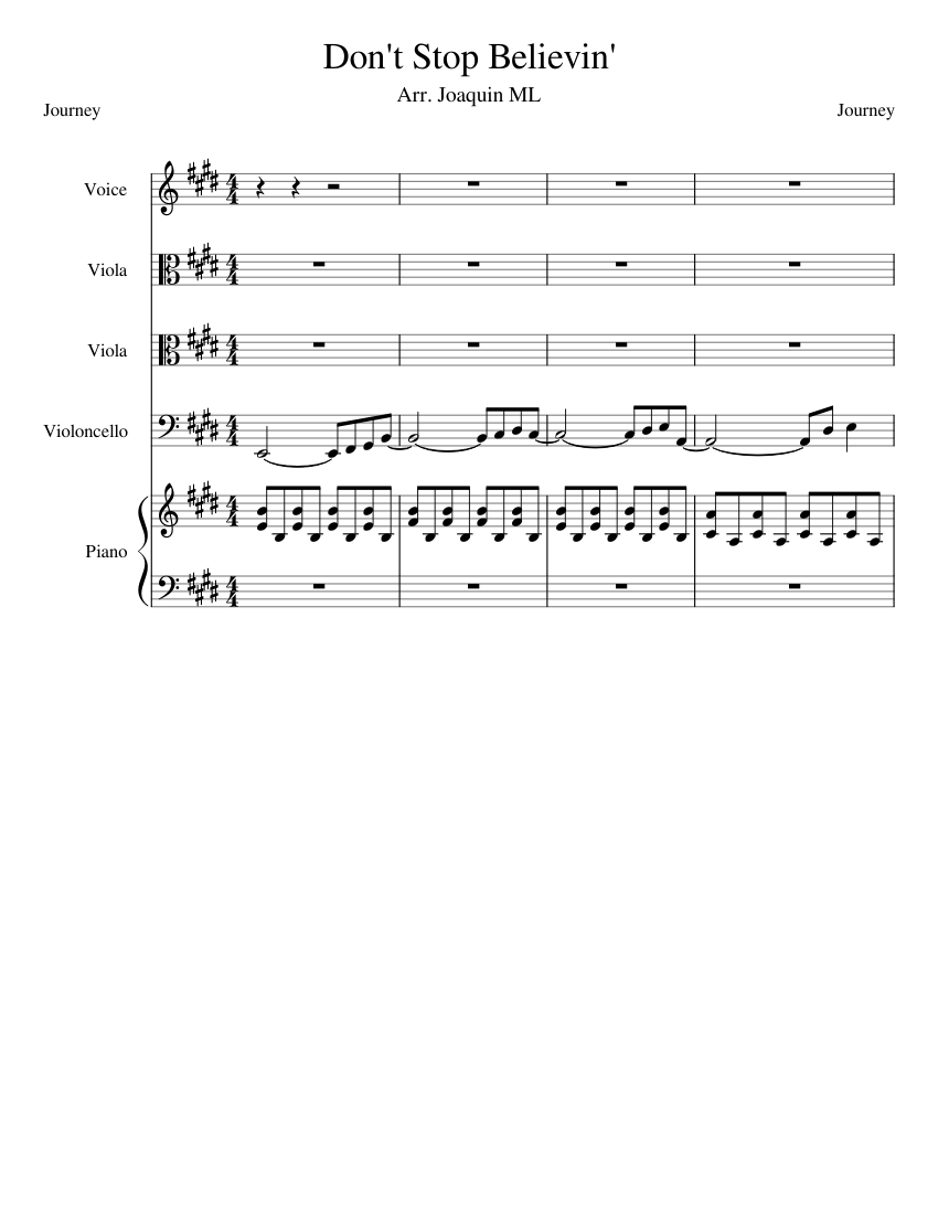 Don't Stop Believin' - Journey Sheet music for Piano, Vocals, Viola ...
