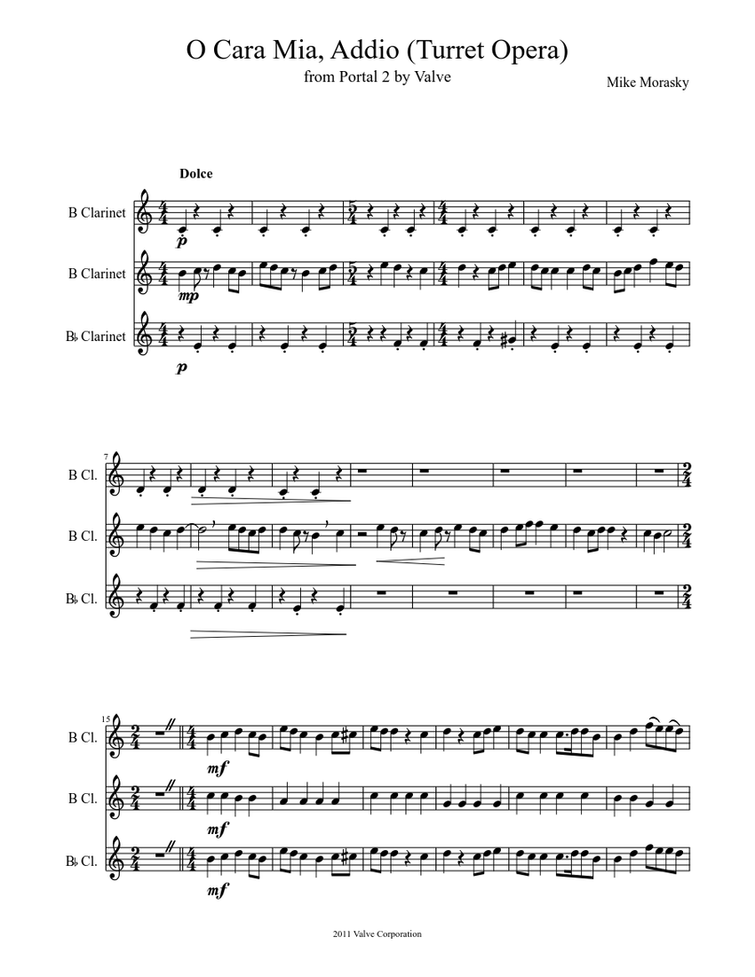 Cara Mia Addio (Portal 2) Sheet music for Clarinet other (Solo) | Musescore.com