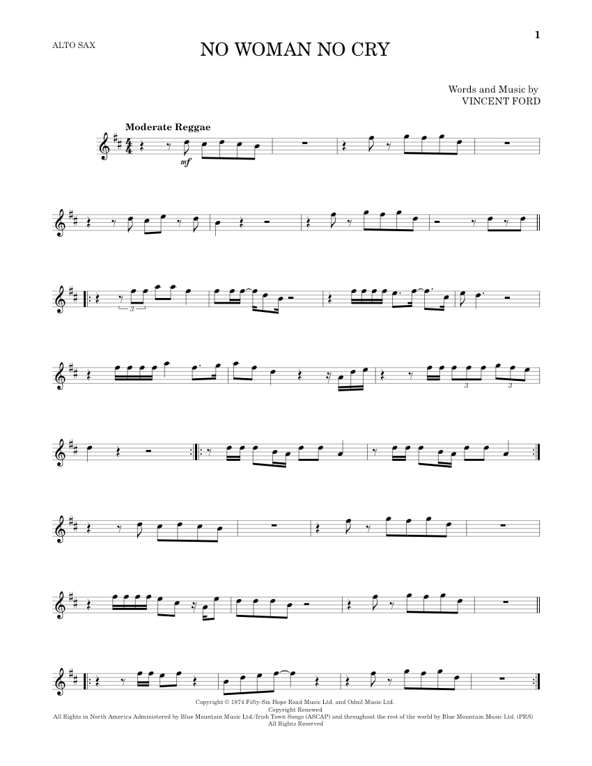 Play Official version of No woman no cry Sheet Music by Bob Marley for ...
