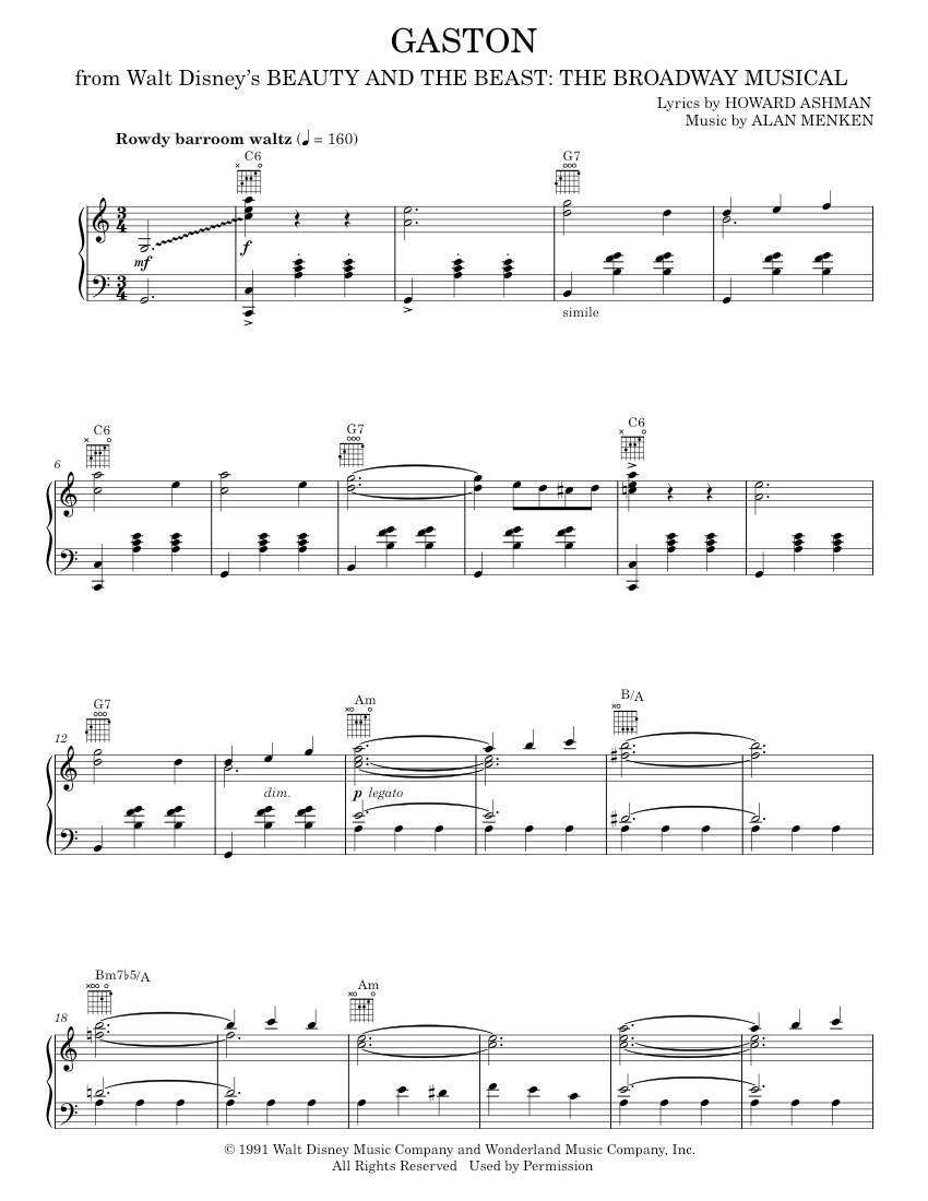 Gaston (from Beauty and the Beast: The Broadway Musical) Sheet music ...